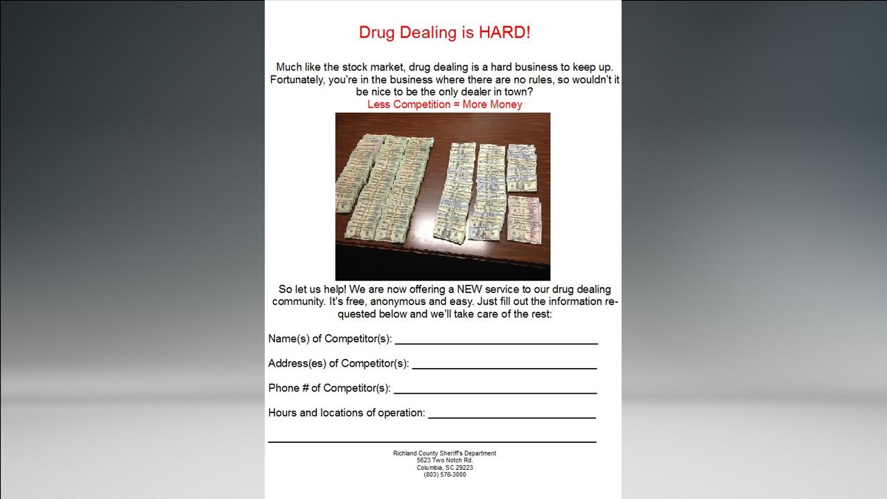 Flyer Asks Drug Dealers to Turn In Other Dealers | wltx.com