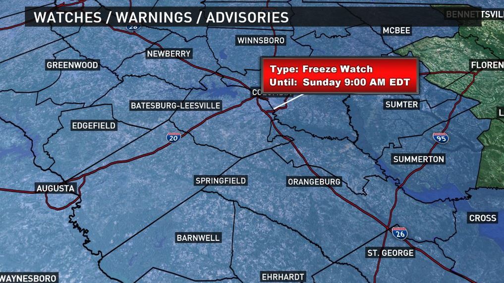 Freeze Watch in the Midlands for Sunday | wltx.com